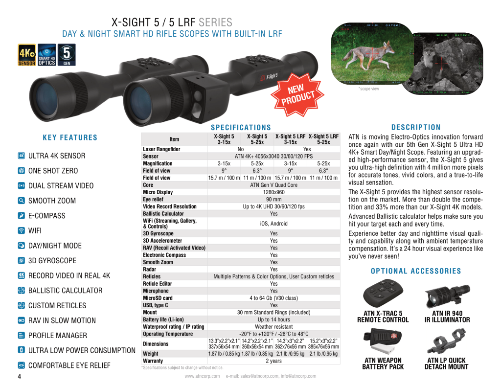 ATN X-SIGHT 5 5-25X Day & Night Vision Rifle Scope