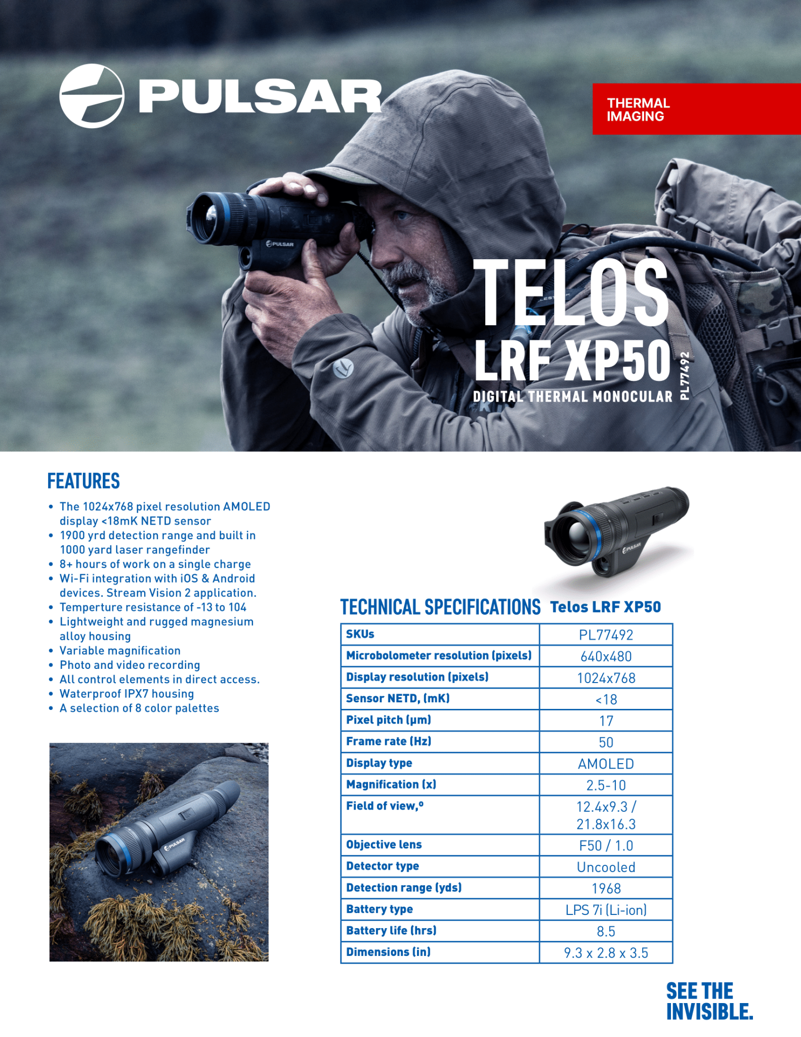 Pulsar Telos LRF XP50 Thermal Monocular (Free Extra Battery!)