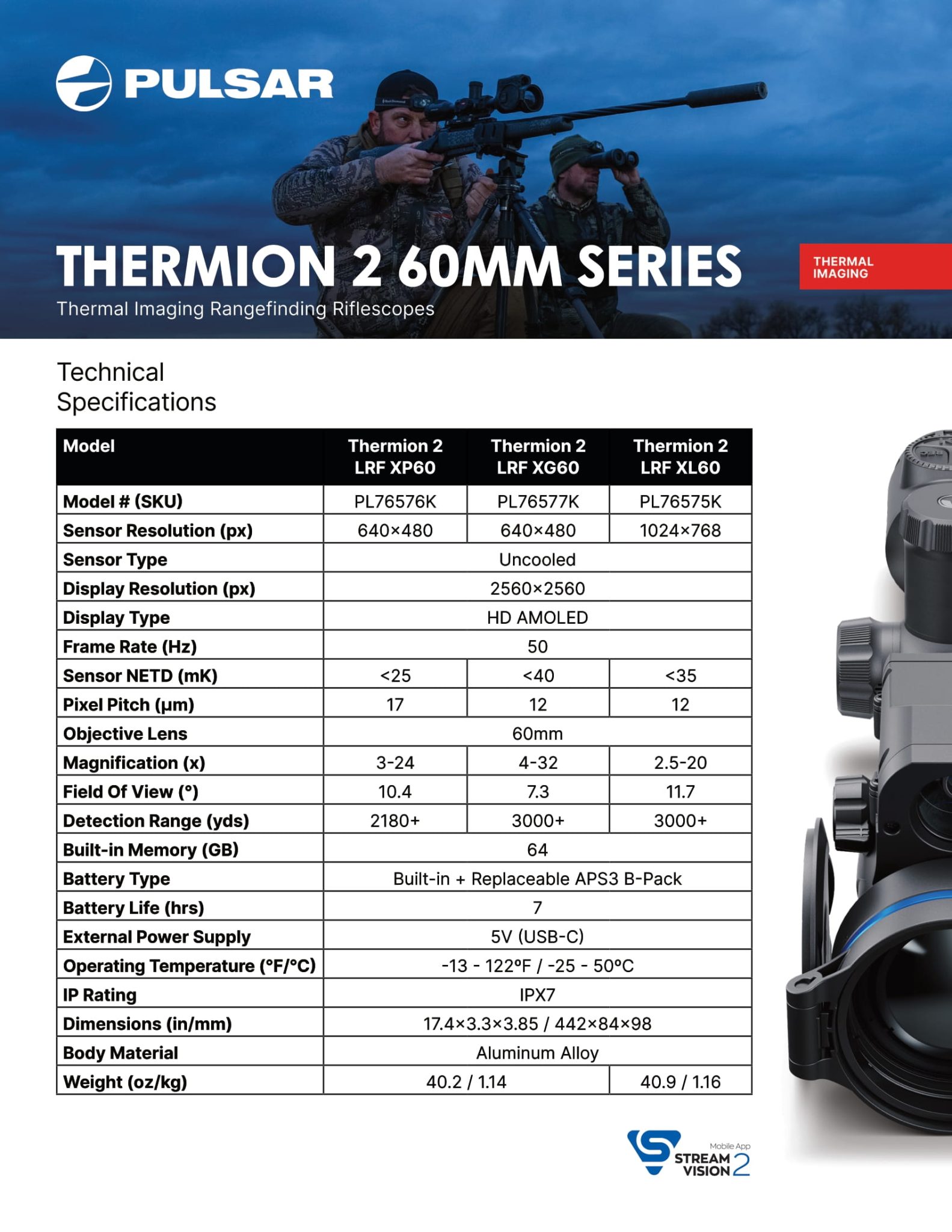 Pulsar Thermion 2 LRF XG60 Thermal Riflescope + FREE TRIPOD