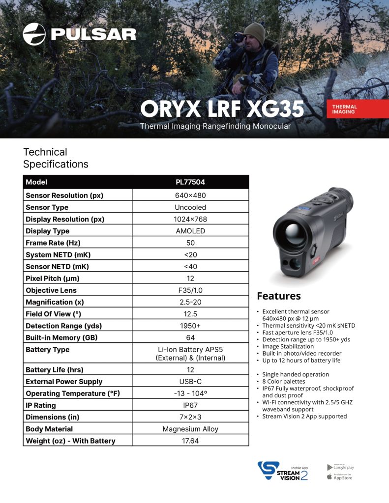 Pulsar Oryx LRF XG35 Thermal Monocular 2.5x - Santa Claus Optics